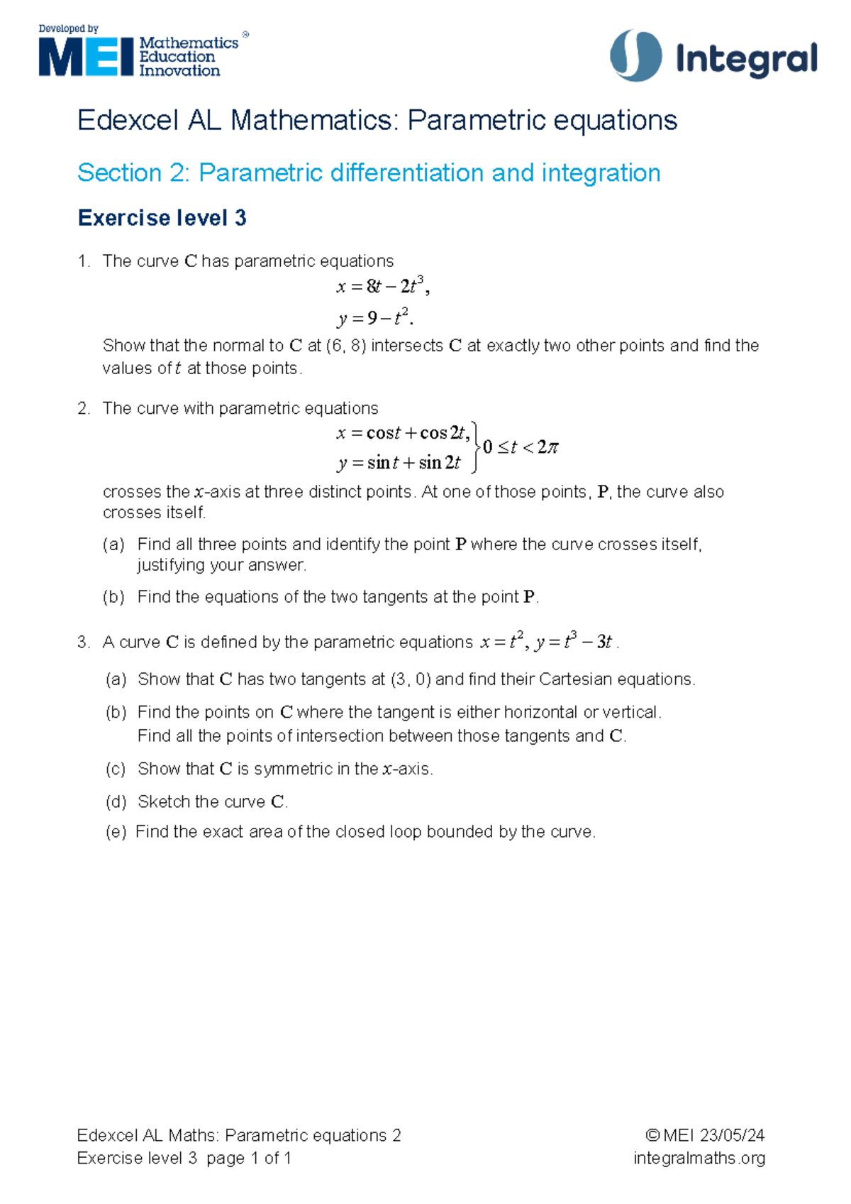 Parametric Diff 3 - tgis is helpful - Edexcel AL Maths: Parametric equations 2 © MEI 23/05 ...