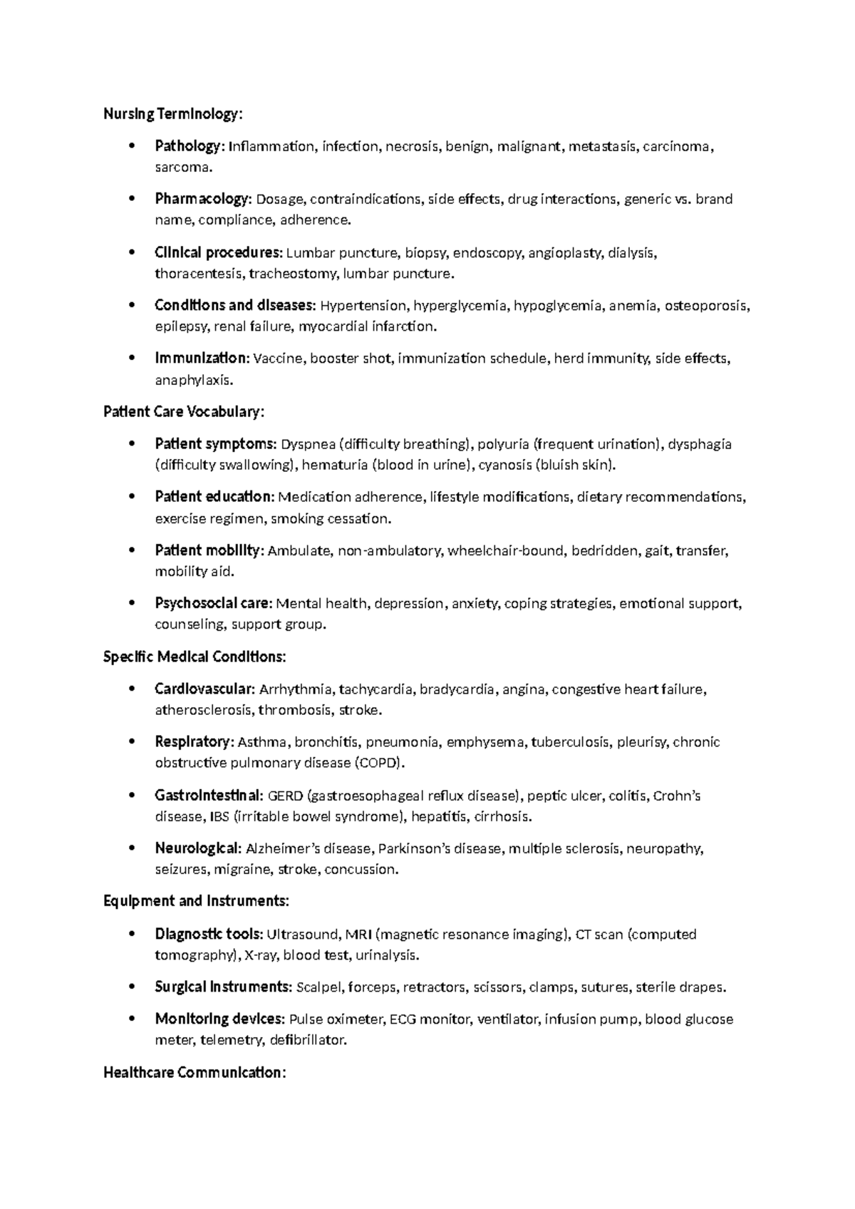 Vocabulary for OET - VOCAB FOR OET - Nursing Terminology: Pathology ...