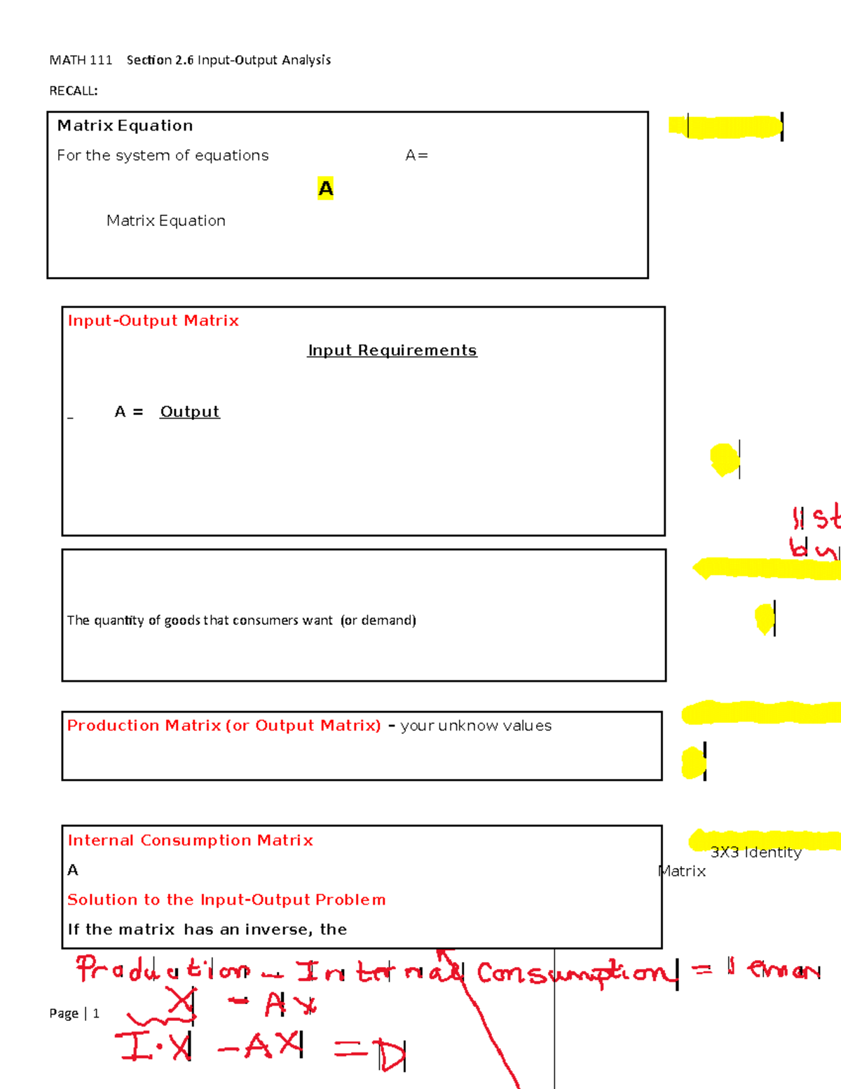 Section 26 Input Output Analysis Math 111 Section 2 Input Output