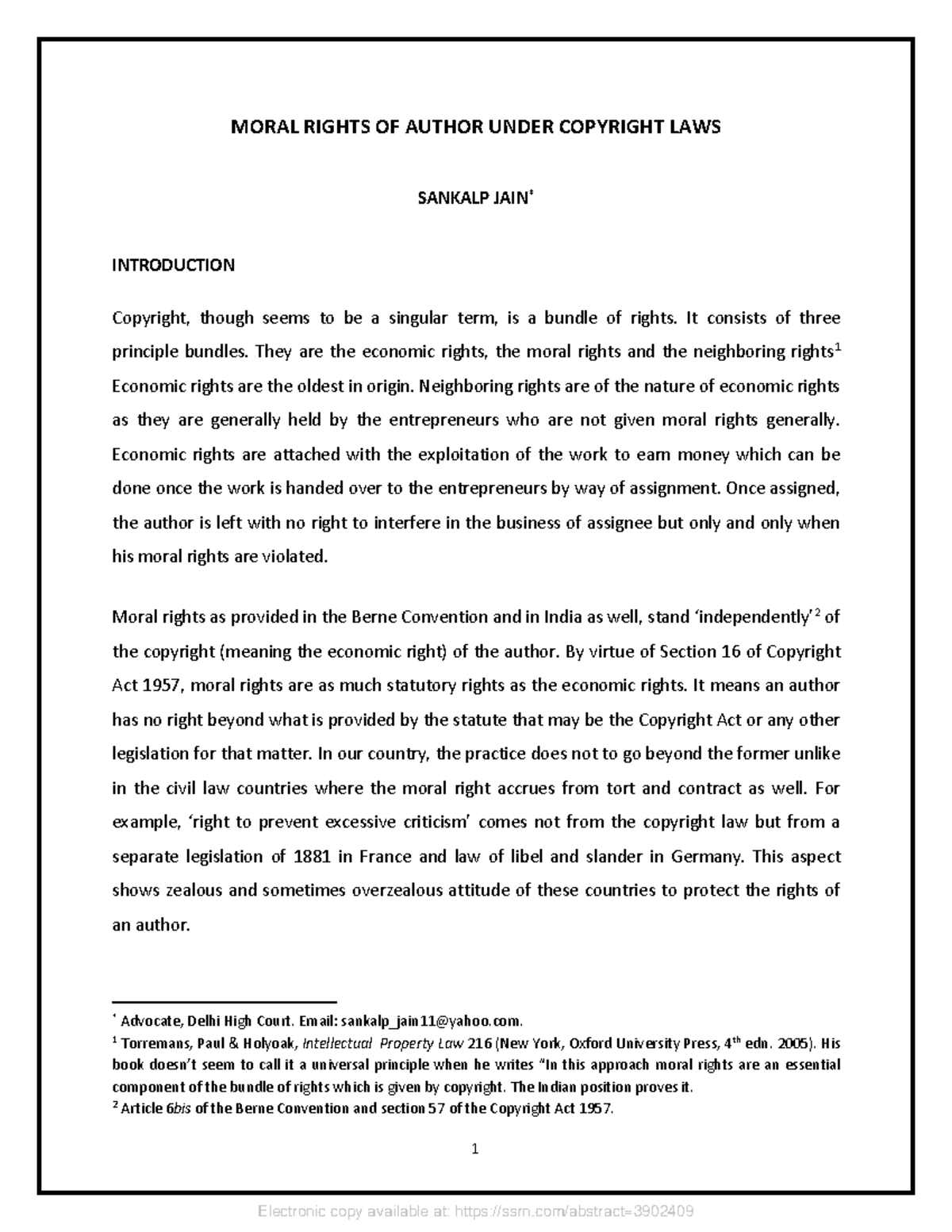 Moral Rights OF Author Under Copyright LAWS-article - 1 MORAL RIGHTS OF ...