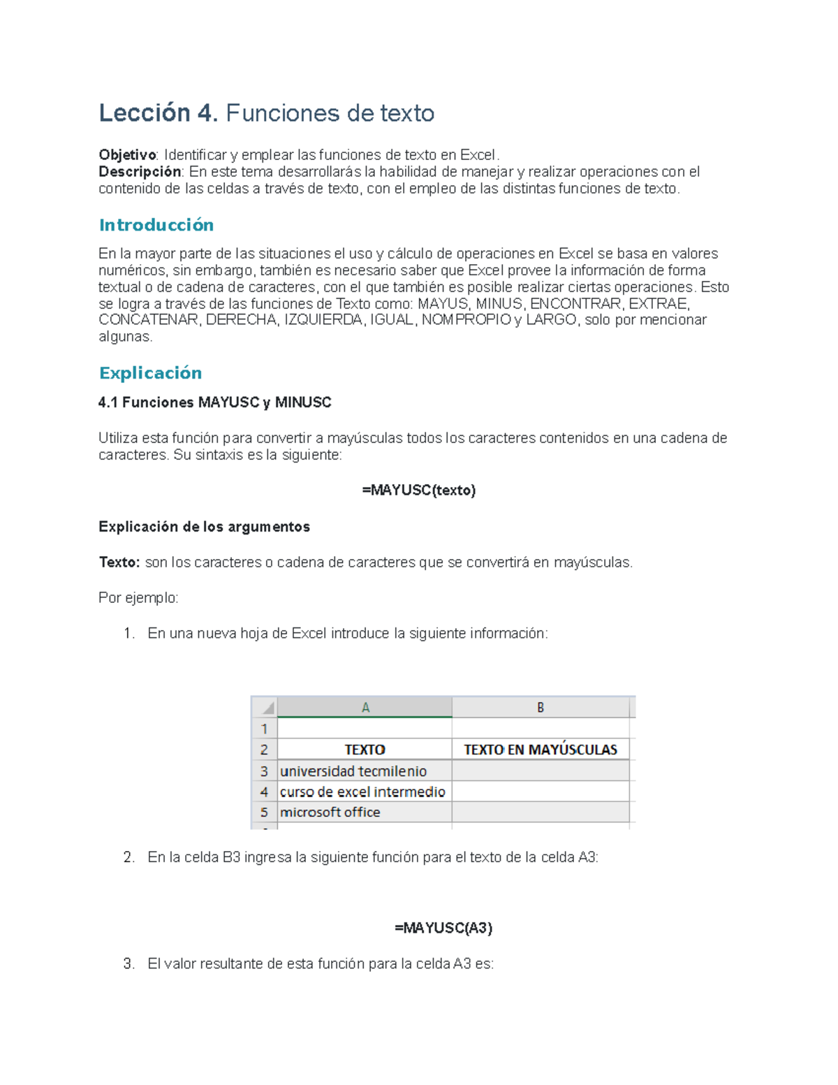 Tema 4 Funciones de Texto - Lección 4. Funciones de texto Objetivo ...