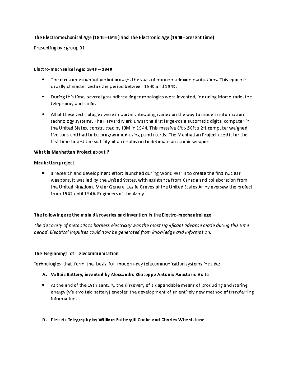 The Electromechanical Age - This epoch is usually characterized as the ...