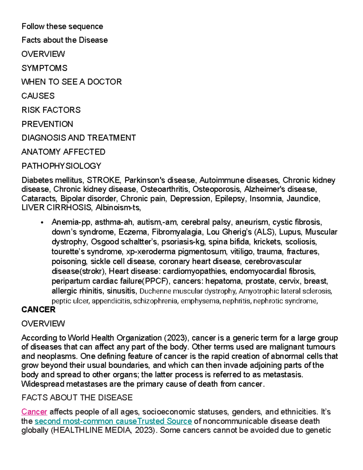 FOHC dec requirement - communicable and non-communicable diseases ...