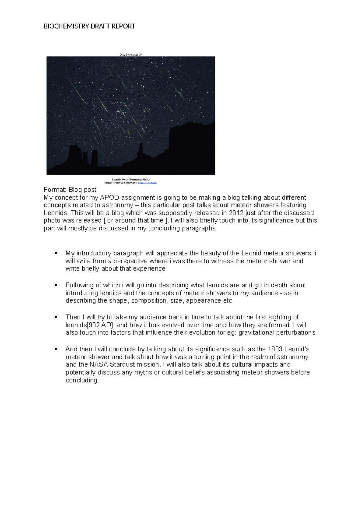 APOD PLAN - APOD PLAN - BIOCHEMISTRY DRAFT REPORT Format: Blog post My ...