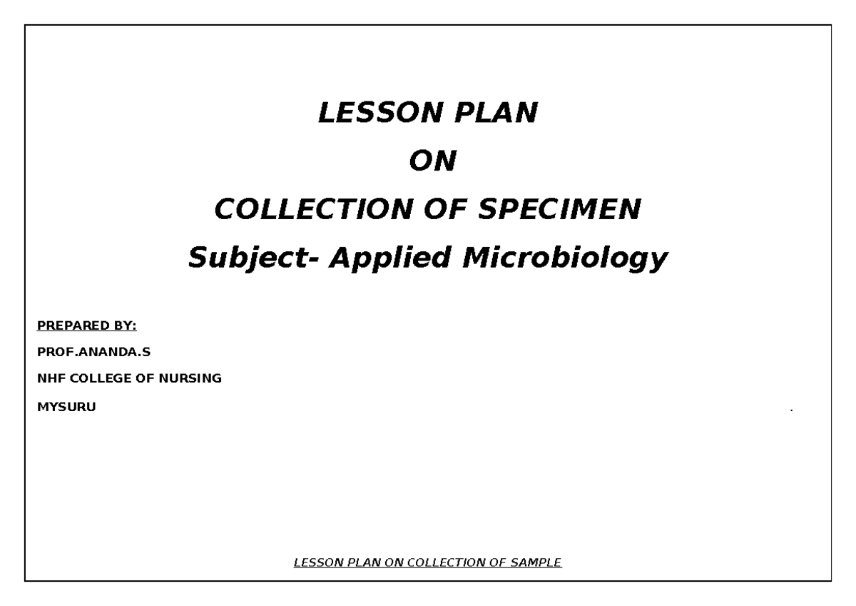 Lesson plan- Sample collection -Applied Microbiology - LESSON PLAN ON ...