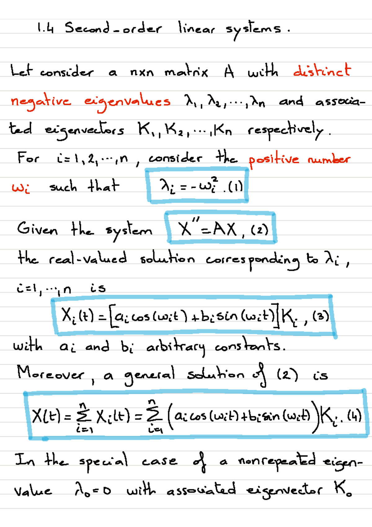 Class LU 1 - Second order systems equations - 1 Second order linear systems. Let consider a nxn ...