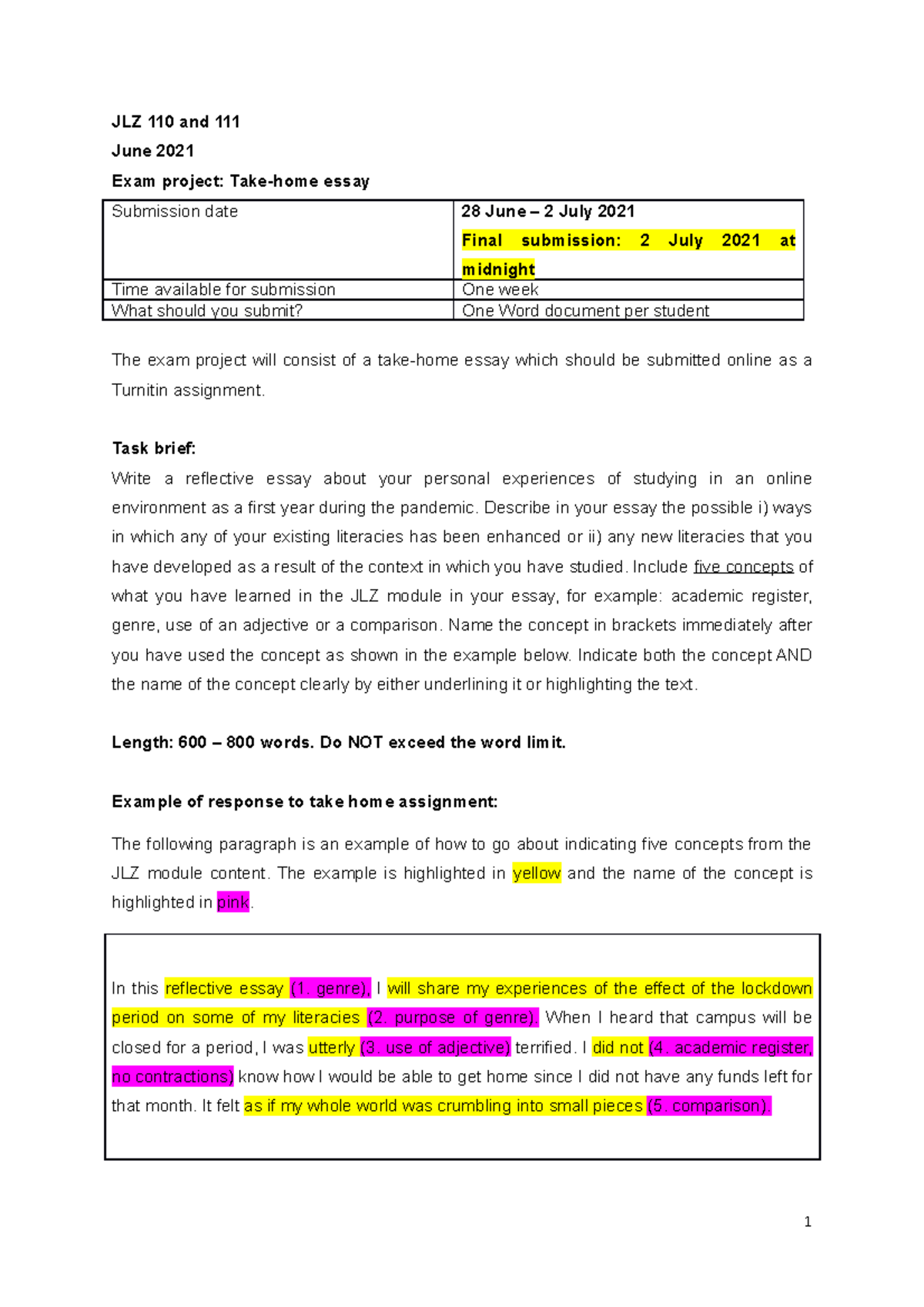 Take-home essay-JLZ-2021 this was the essay for jkz - JLZ 110 and 111 ...