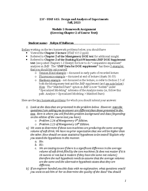STAT615 23F Module 6 Second Assignment (Chapters 6-7) - 23F– STAT 615: Design and Analysis of ...