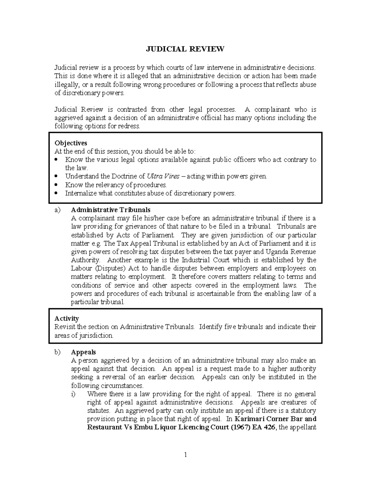 Judicial Review - Very good - JUDICIAL REVIEW Judicial review is a ...