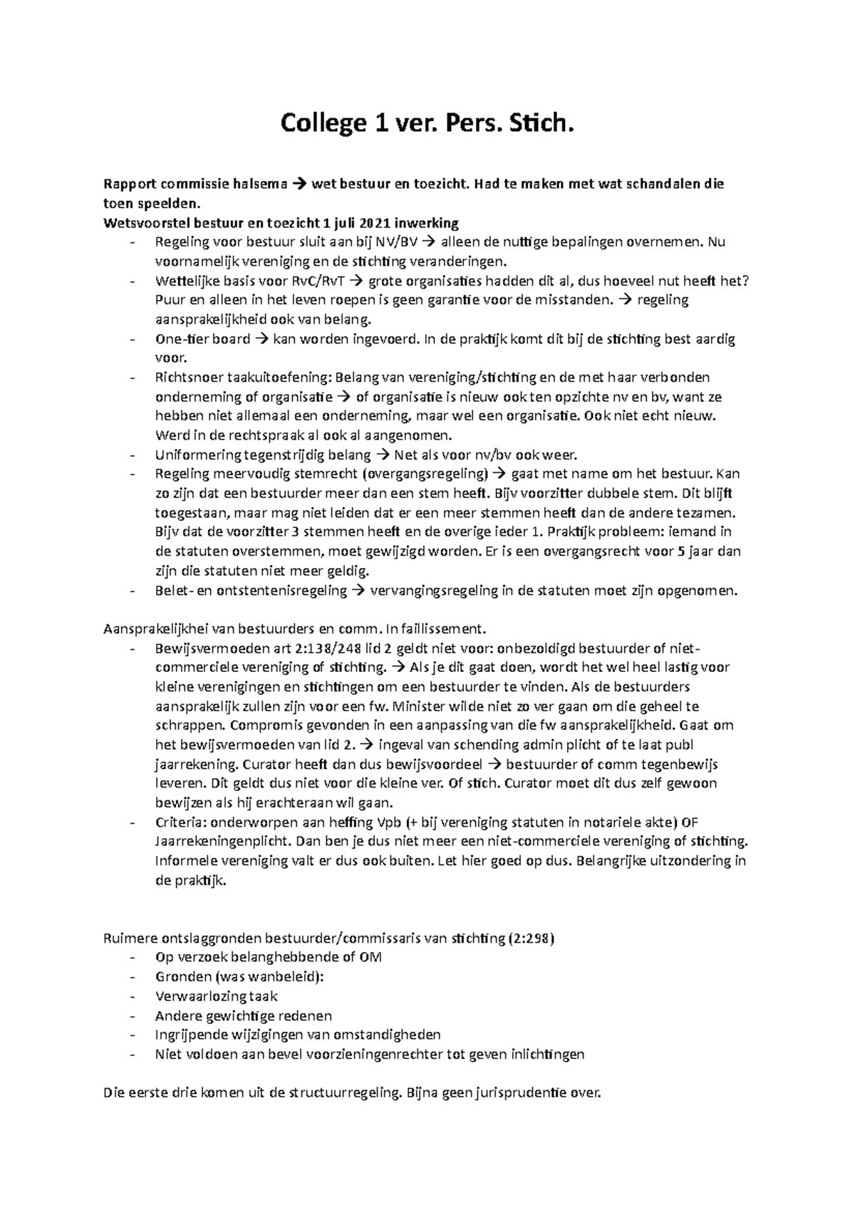 College 1 st. ver. pers. - St., Ver. en Personenvennootschappen ...