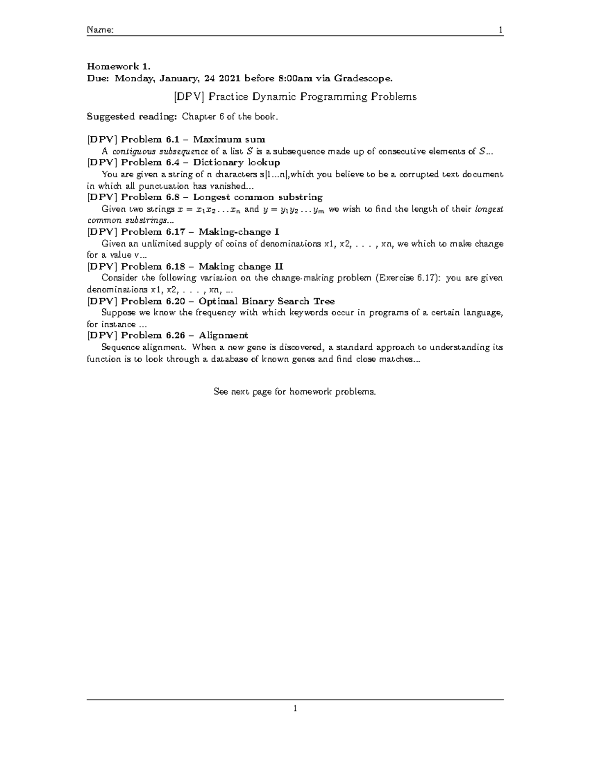 Hw1 - Homework 1 - Homework 1. Due: Monday, January, 24 2021 before 8 ...