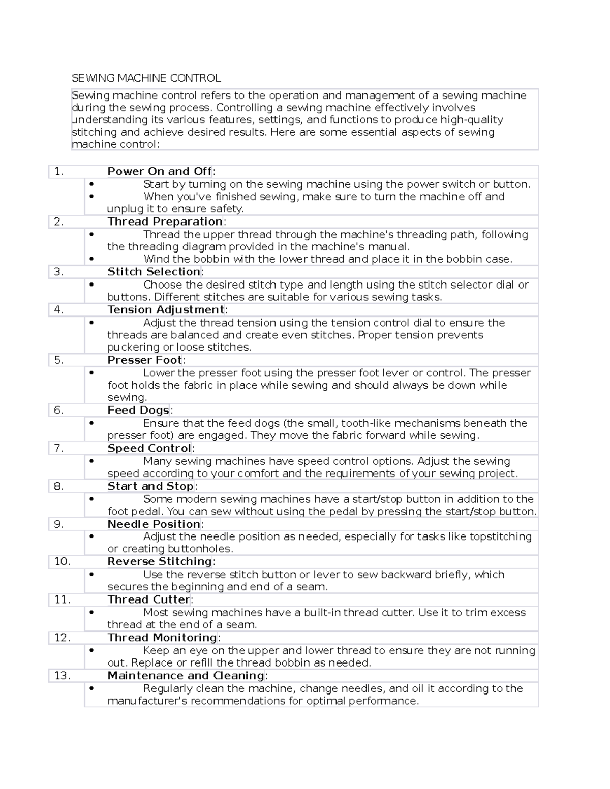 Sewing Machine Control - SEWING MACHINE CONTROL Sewing machine control ...