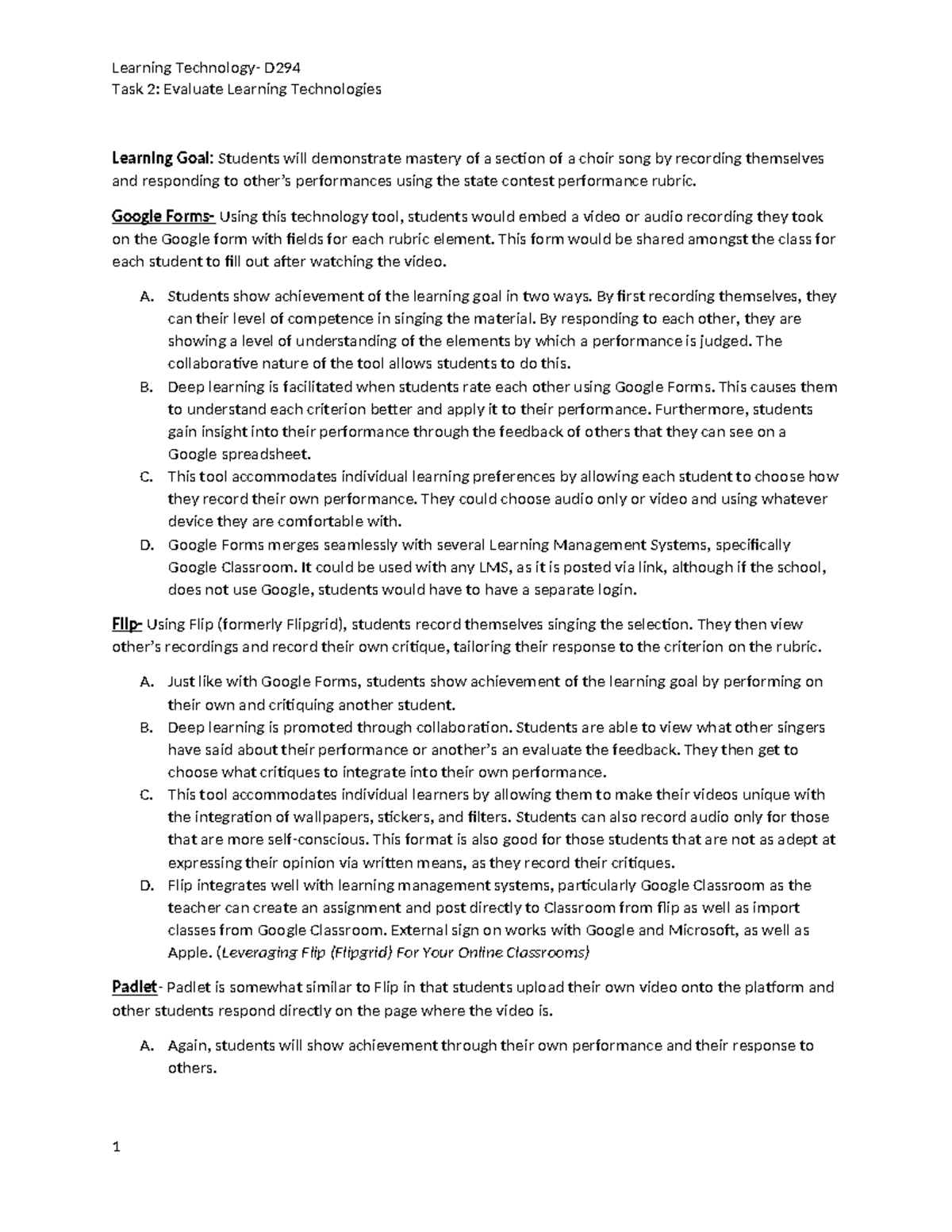 D294- Performance Task 2- Passed First Attempt - Learning Technology- D ...