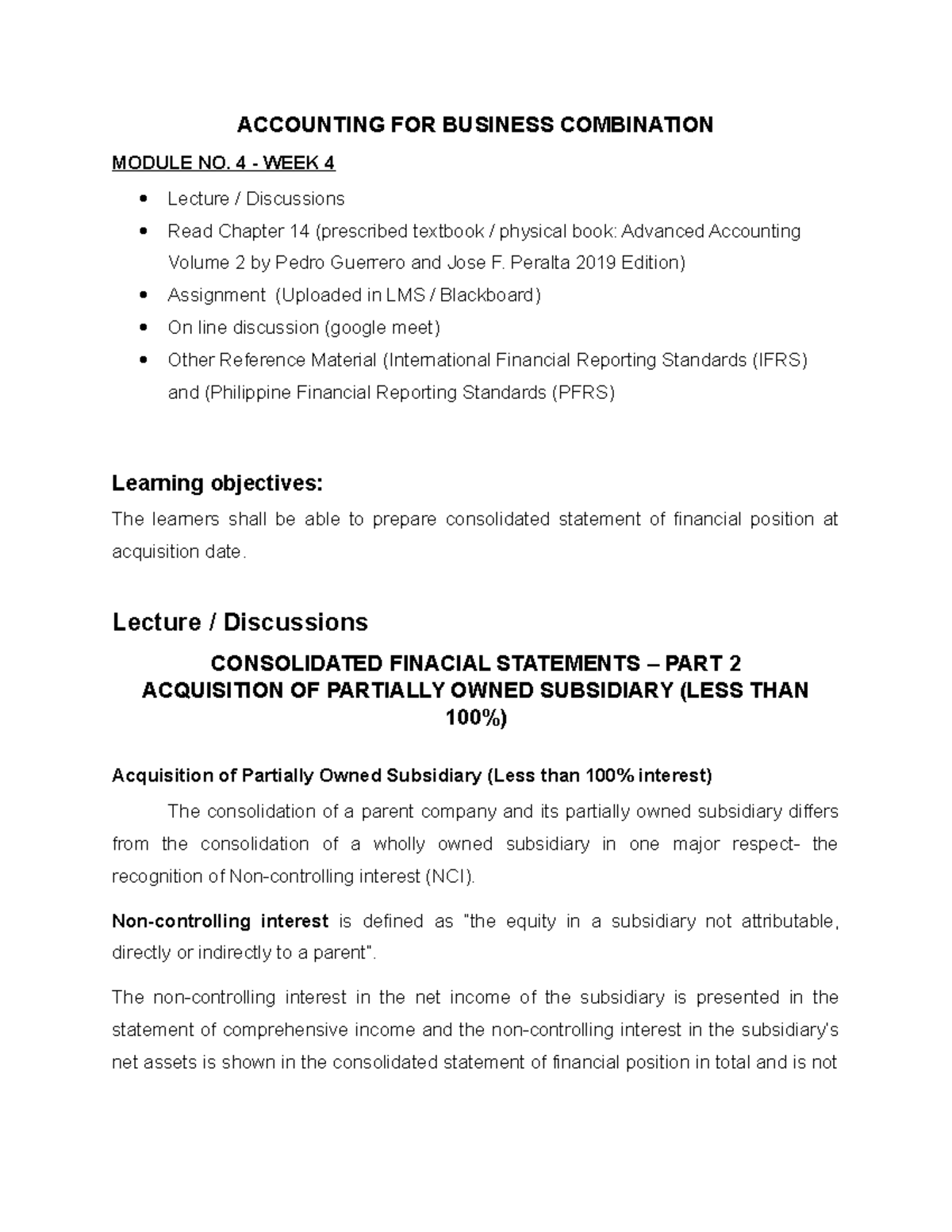 Module no. 4- Week 4 Acctg. for Business Combination - ACCOUNTING FOR ...