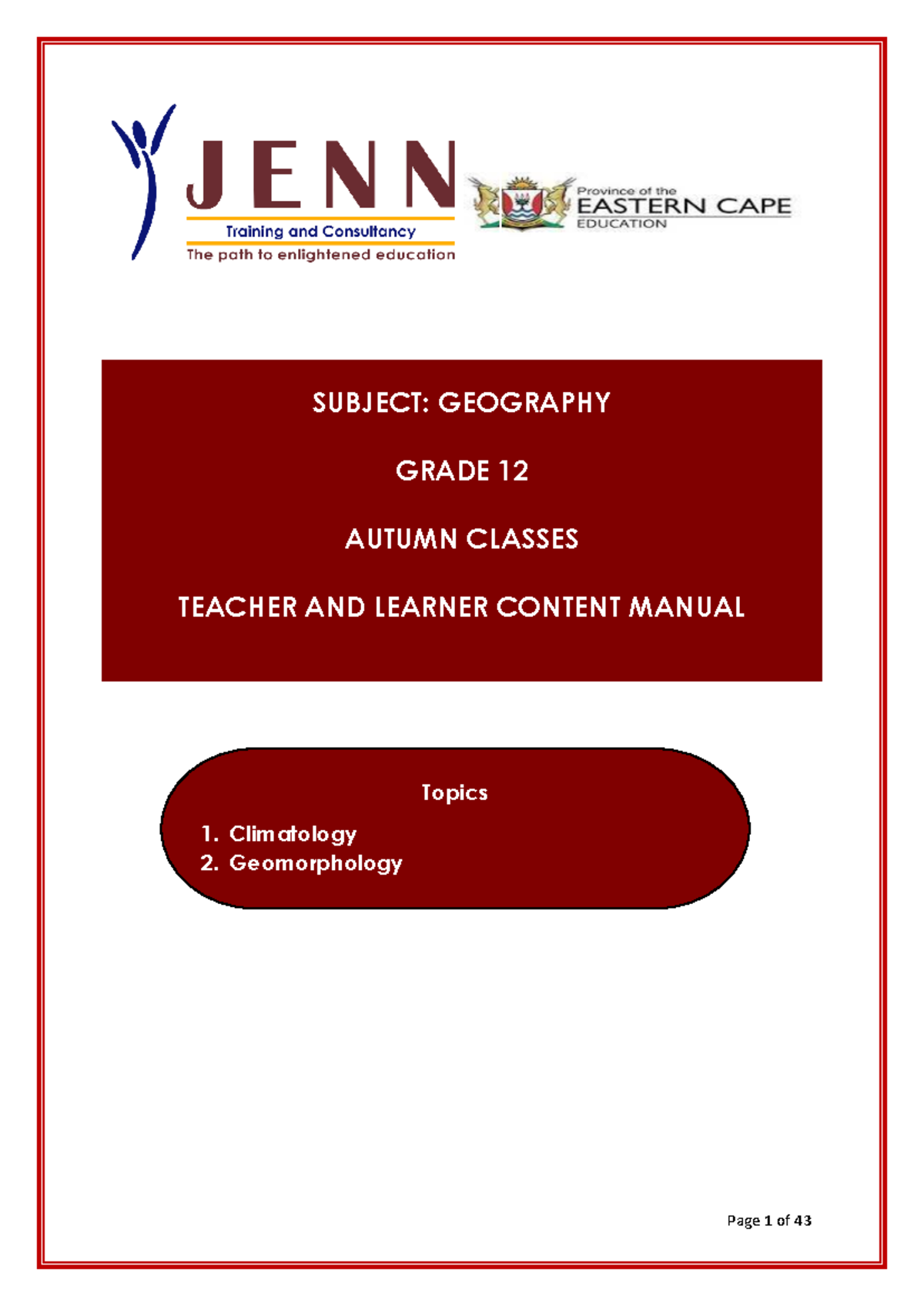 Geo autumn 2024 - It is easy to use - SUBJECT: GEOGRAPHY GRADE 12 ...