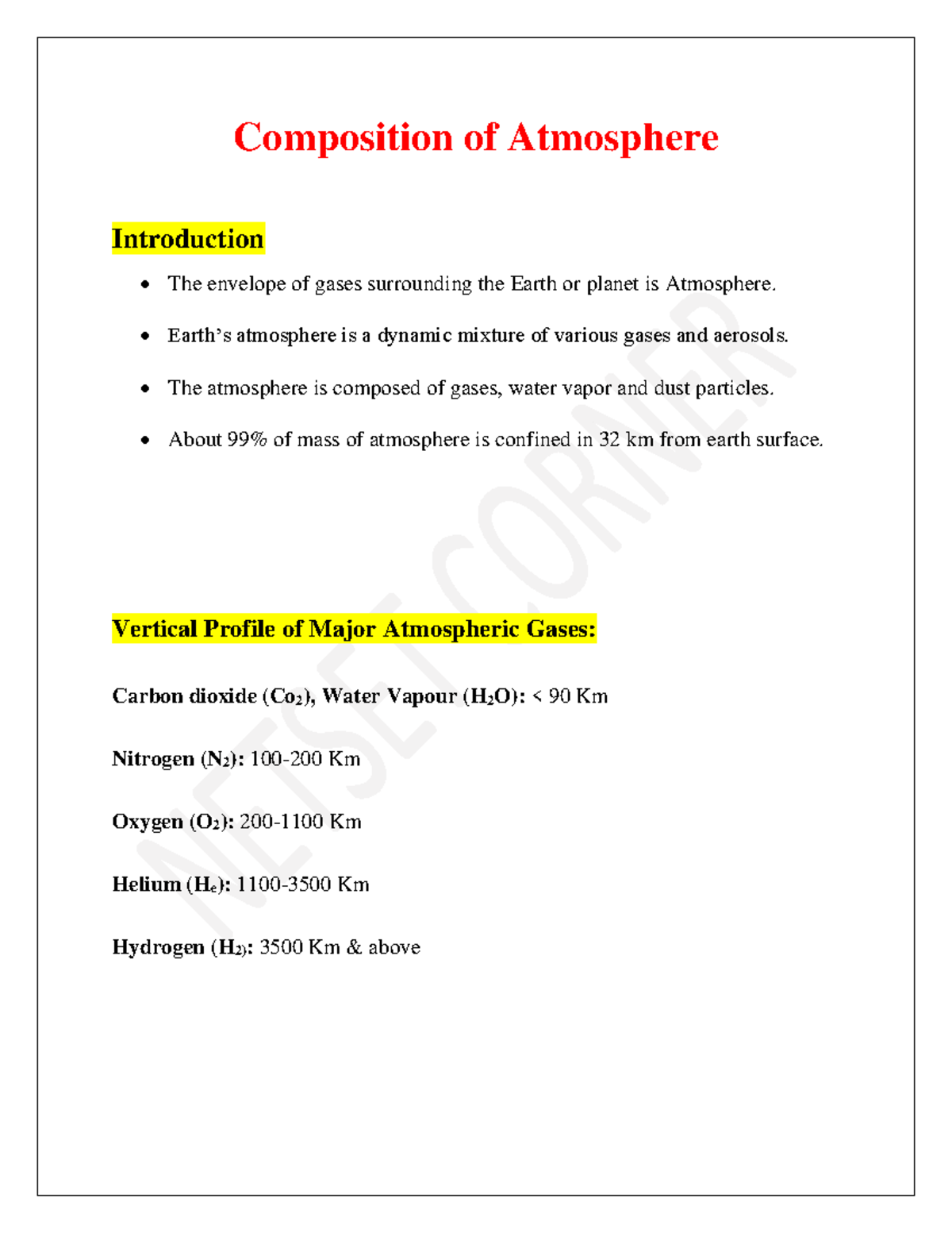 Composition of Atmosphere - Composition of Atmosphere Introduction The ...