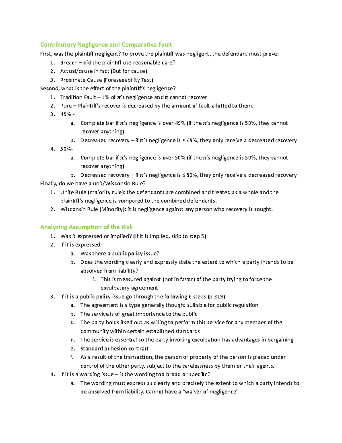 Torts - Analyzing Affirmative Defenses - Contributory Negligence and ...