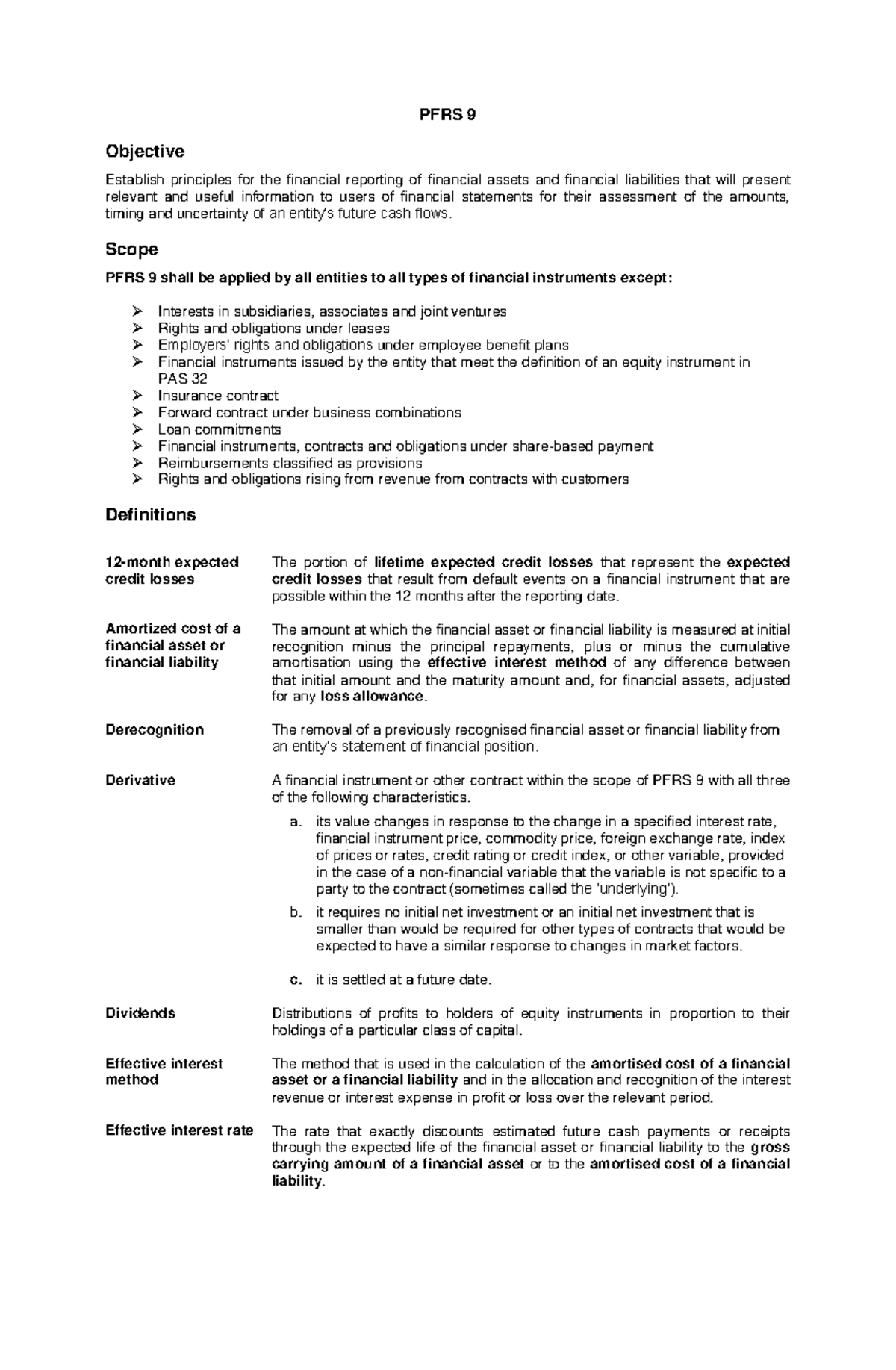 14 Pfrs 9 Financial Instruments - PFRS 9 Objective Establish principles ...