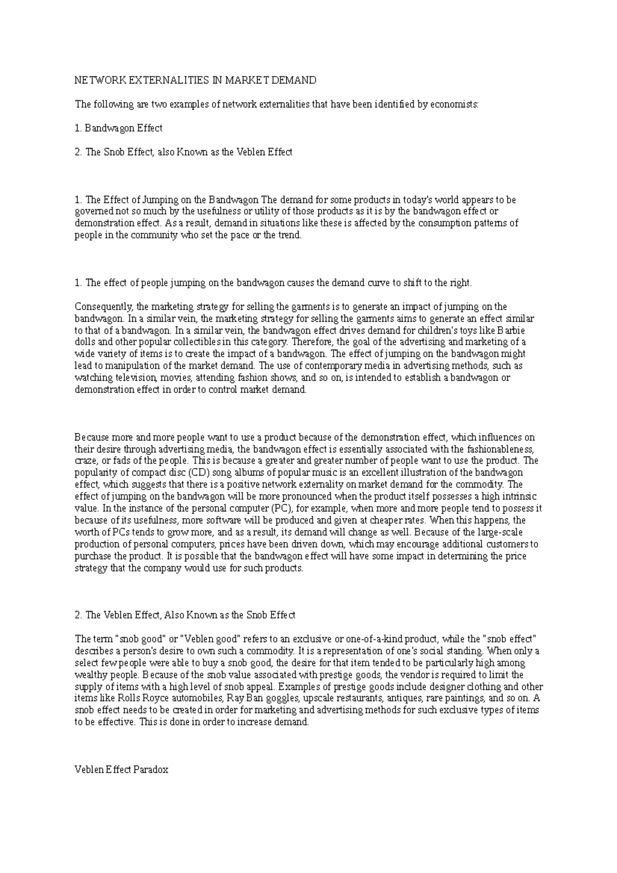 Lesson 5 Law of Demand and Supply - NETWORK EXTERNALITIES IN MARKET ...