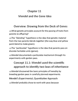 Chapter 11 Study Guide - biology - CHAPTER 11 MENDEL AND THE GENE IDEA ...