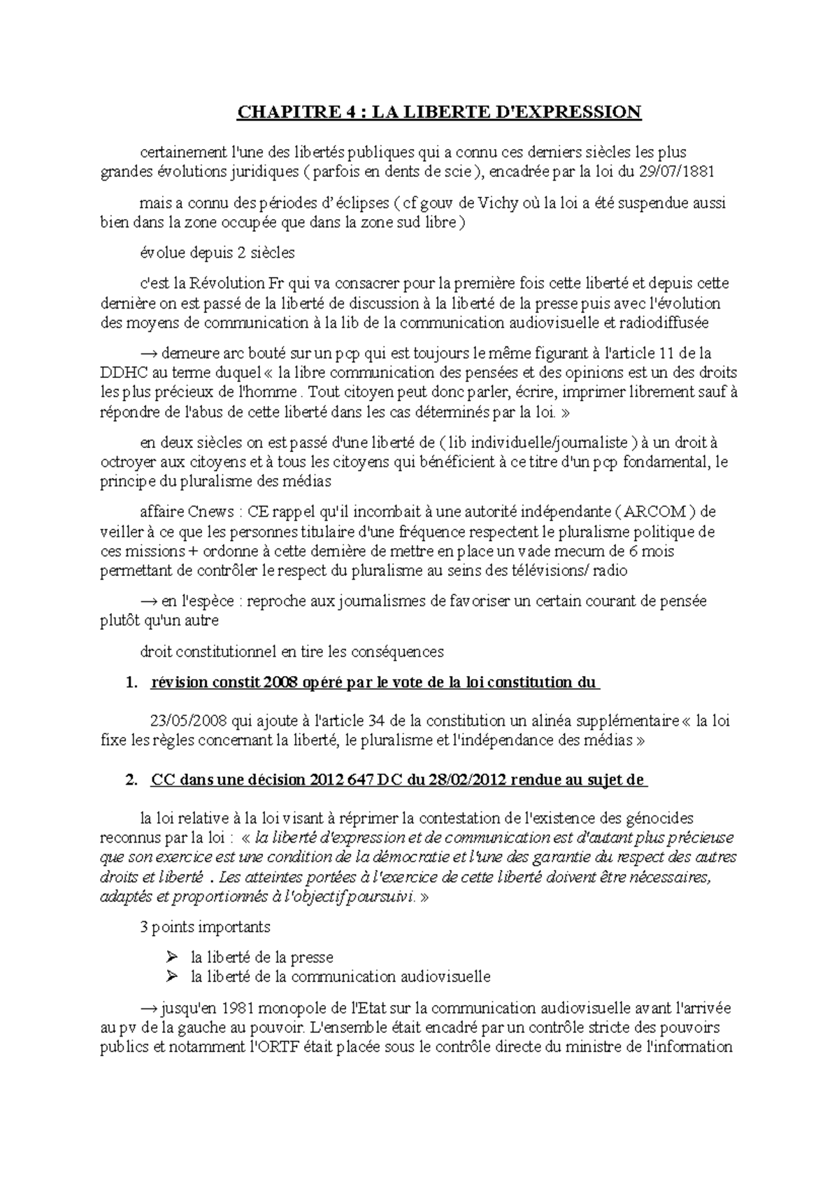 CH 4 - CHAPITRE 4 : LA LIBERTE D'EXPRESSION certainement l'une des ...