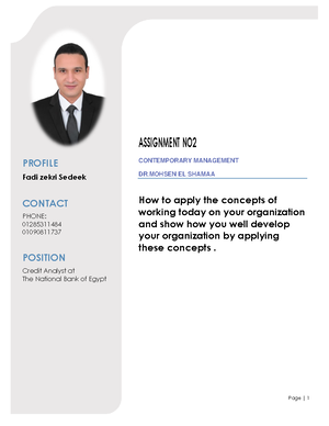 Assignment 3 Contemporary Management - Name: Bahaa Saber Khalil ...