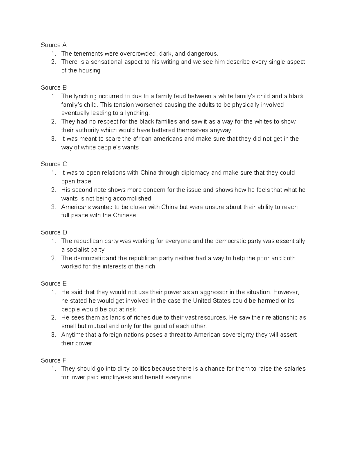 Primary Source Packet #1 - Source A 1. The tenements were overcrowded ...