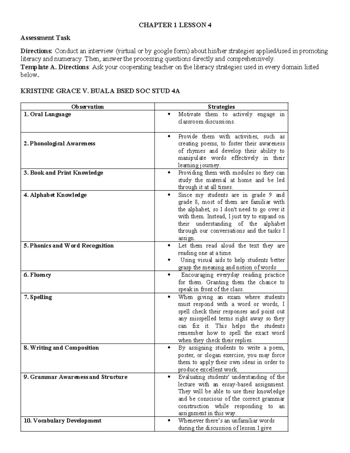 Chapter 1 Lesson 4 buala - CHAPTER 1 LESSON 4 Assessment Task ...