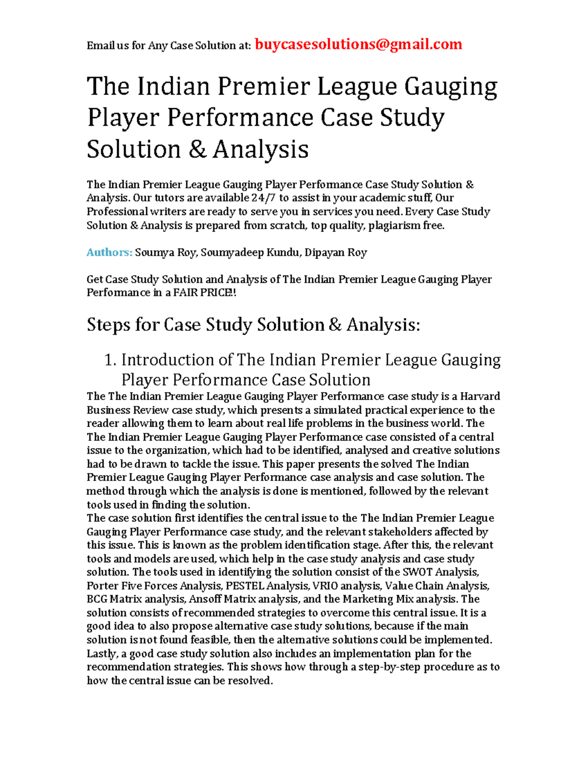 The Indian Premier League Gauging Player Performance Case Study ...