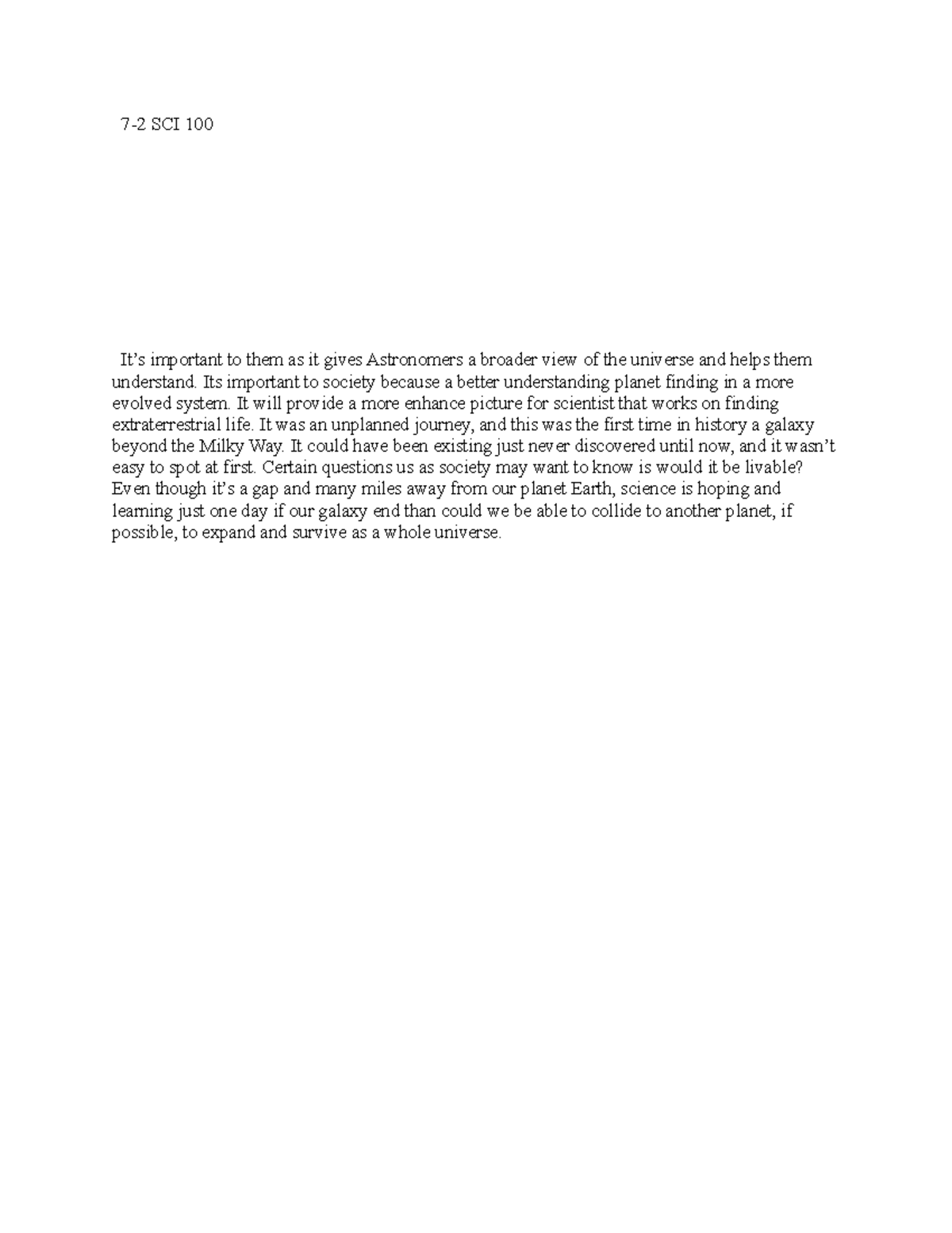MODULE 7-2 ASSIGNMENT SMALL NOTES FROM THE CLASS - 7-2 SCI 100 It’s ...