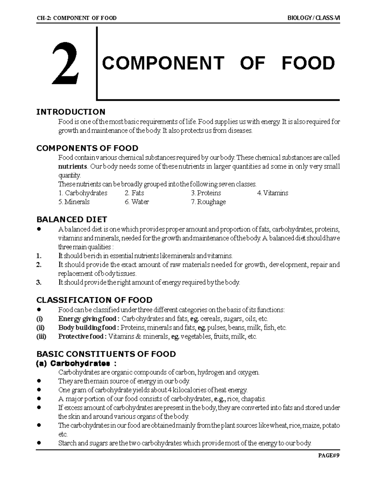 6th-Bio-2 Component of Food 6th - COMPONENT OF FOOD 2 INTRODUCTION Food ...