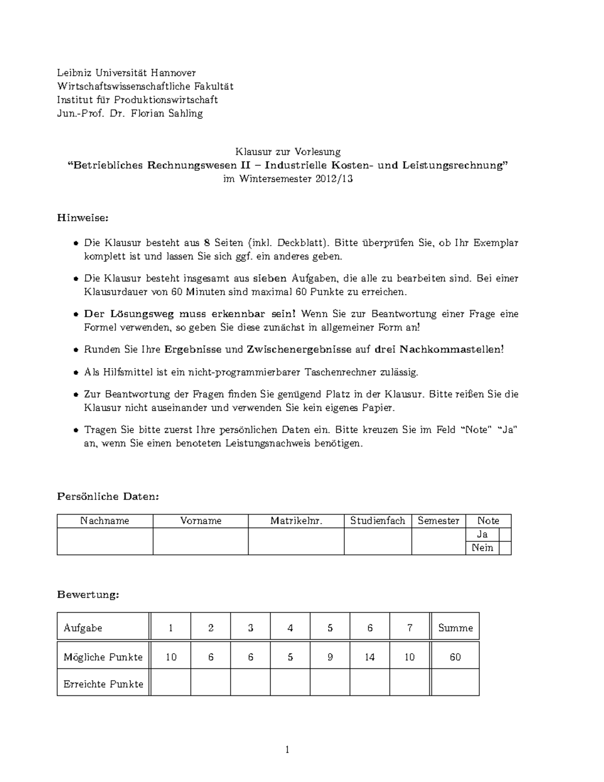 Prüfung 2013, Fragen - WiSe - Leibniz Universit ̈at Hannover ...
