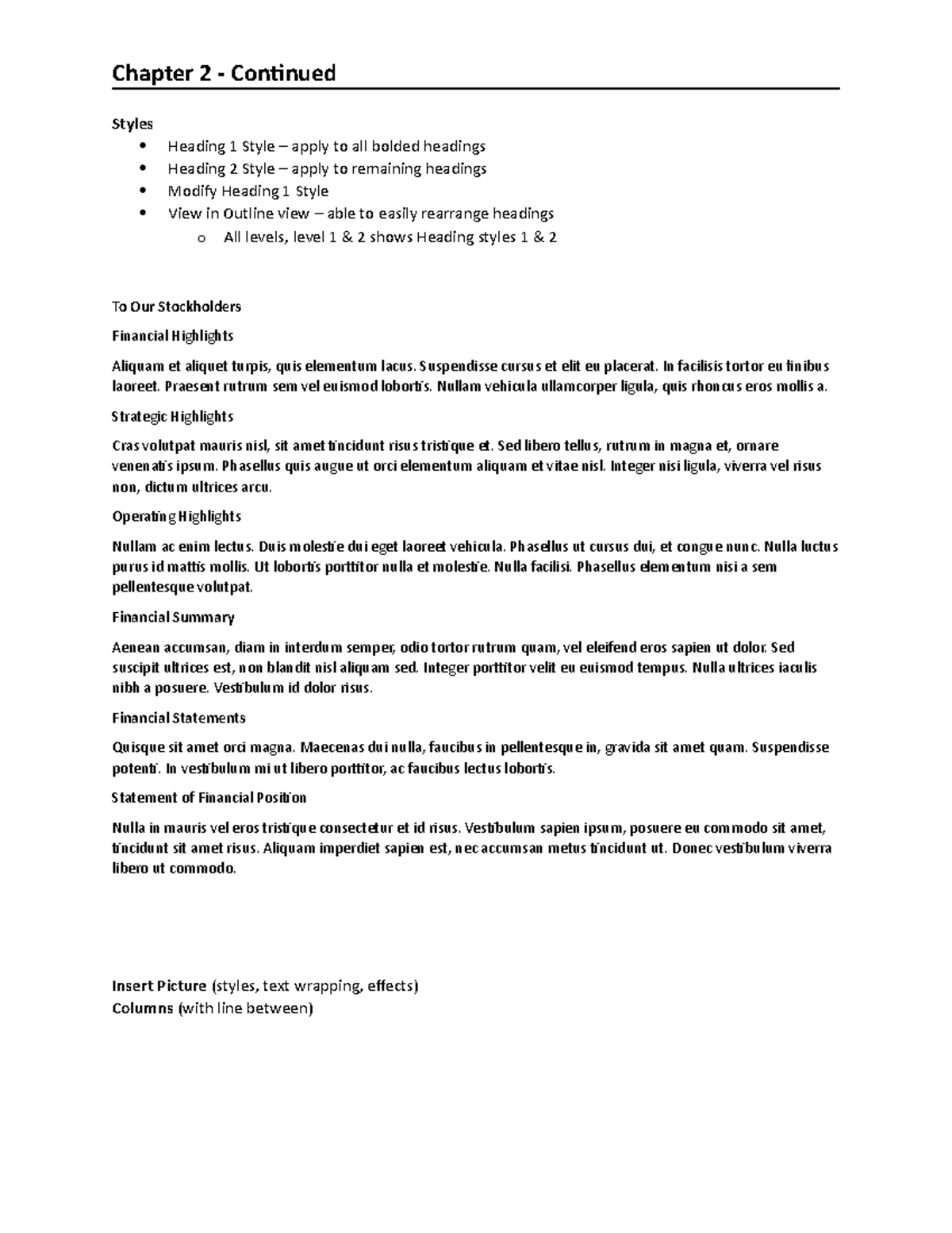 Word Chapters 2-3 Demo FOR STUDENT - Chapter 2 - Continued Styles ...