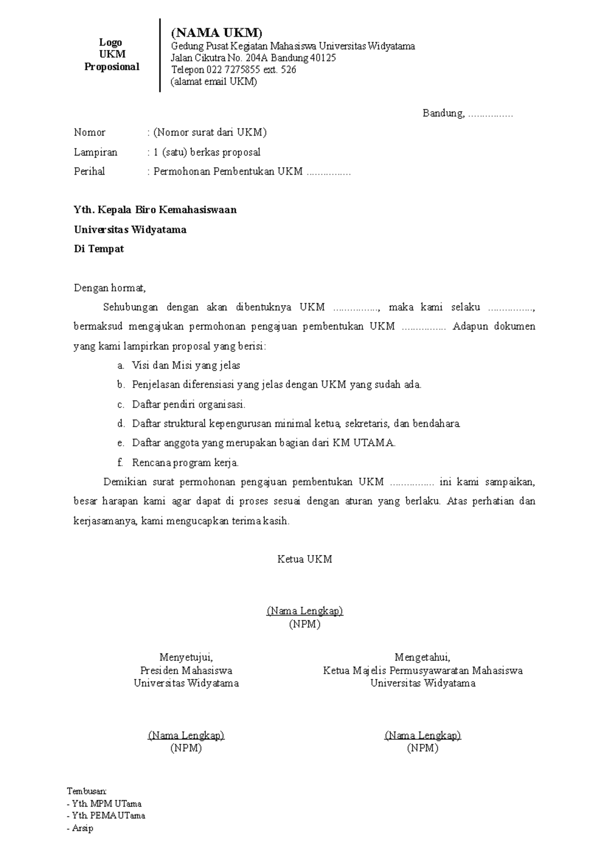 FRM - Surat Permohonan Pembentukan UKM - Bandung ...