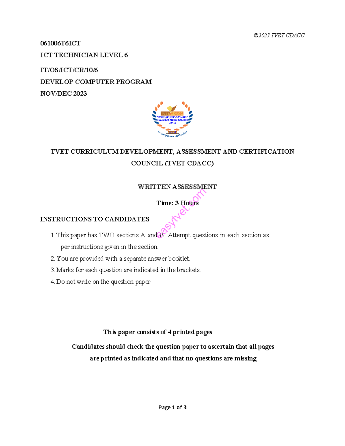 2023n (1).pdf Develop Computer Program - ©2023 TVET CDACC Page 1 of 3 ...