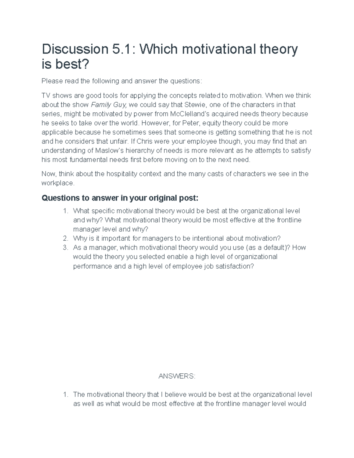 Discussion 5.1 - Discussion 5: Which motivational theory is best ...