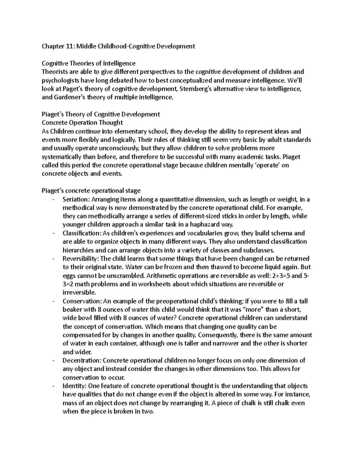 Chapter 11 - Chapter 11: Middle Childhood-Cognitive Development ...