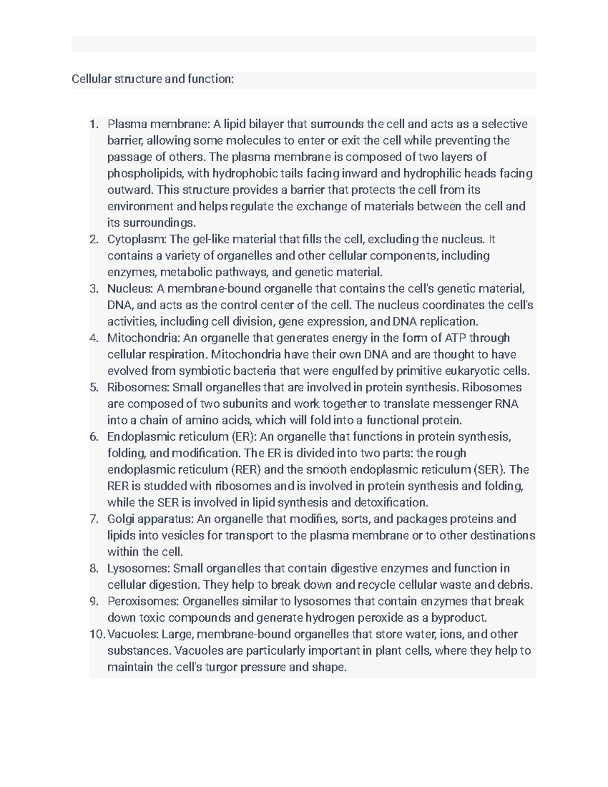 The structure and function of cells - Cellular structure and function ...