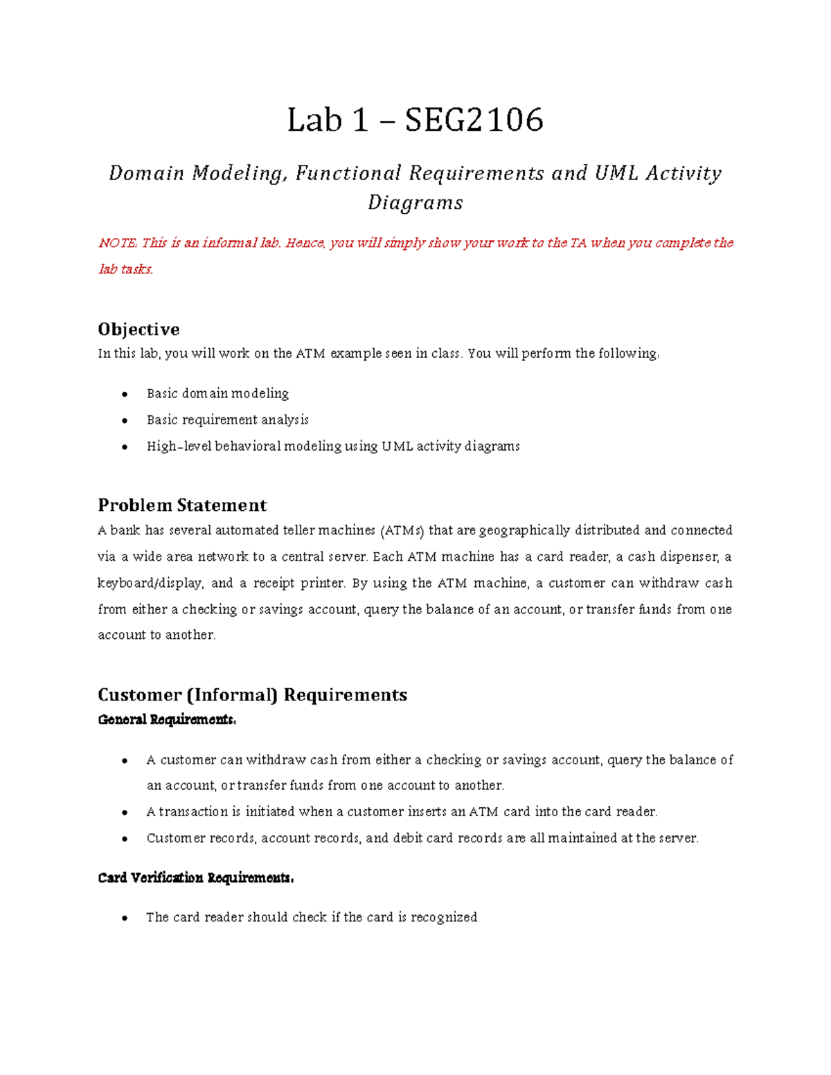 Seg2106 Lab 1 Manual - Lab 1 – SEG Domain Modeling, Functional ...