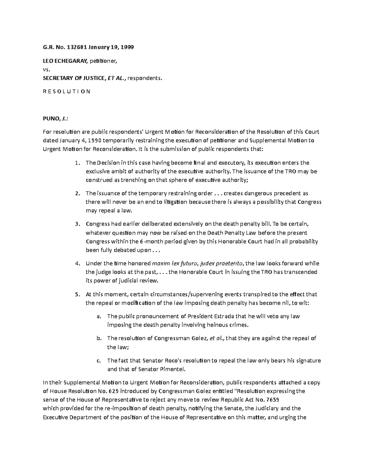 301 SCRA 96 - cases digesT - G. No. 132601 January 19, 1999 LEO ...