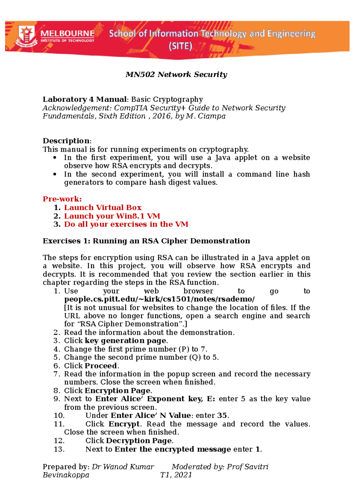 MN502 Laboratory 4 Manual Basic Cryptography - MN502 Network Security Laboratory 4 Manual ...