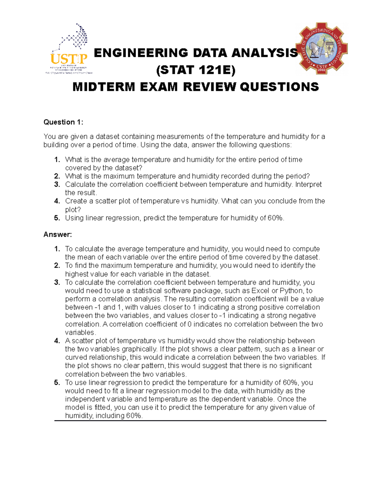 Engineering Data Analysis - ENGINEERING DATA ANALYSIS (STAT 121E ...