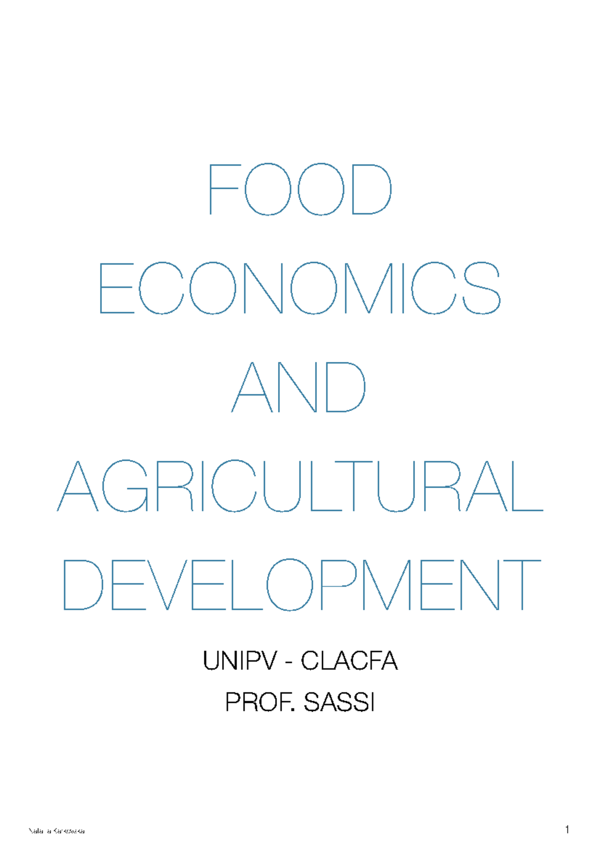 Food economics and agricultural development - FOOD ECONOMICS AND ...