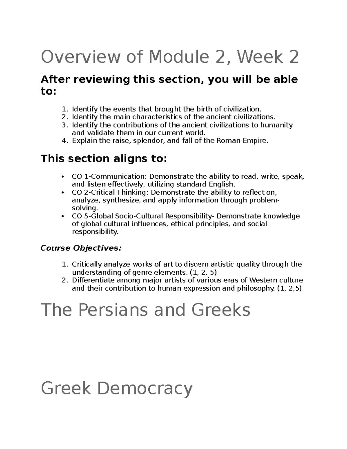 Overview of Module 2 - Identify the main characteristics of the ancient ...