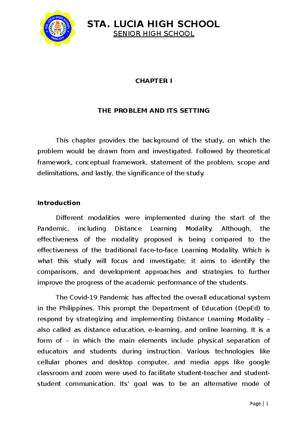 Chapter-1-5 - Research - SENIOR HIGH SCHOOL CHAPTER I THE PROBLEM AND ...