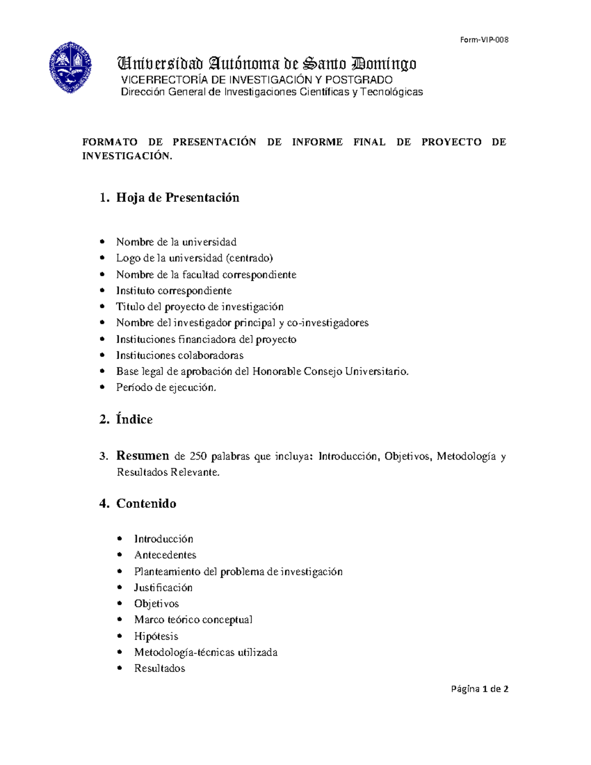 Formato PARA LA Presentacion DE Informe Final O Tesis - Form-VIP ...