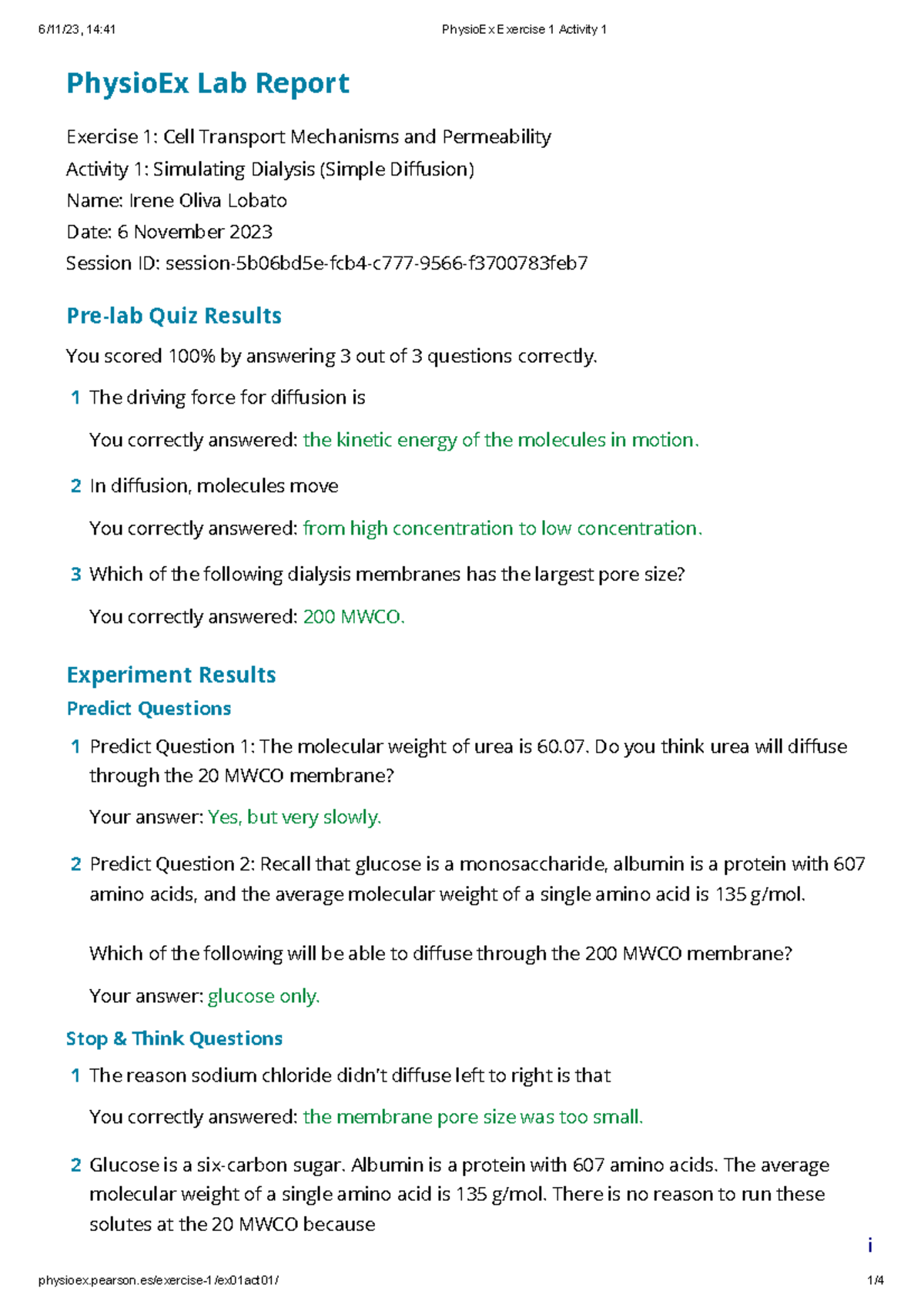 Physio Ex Exercise 1 Activity 1 - PhysioEx Lab Report Exercise 1 : Cell ...