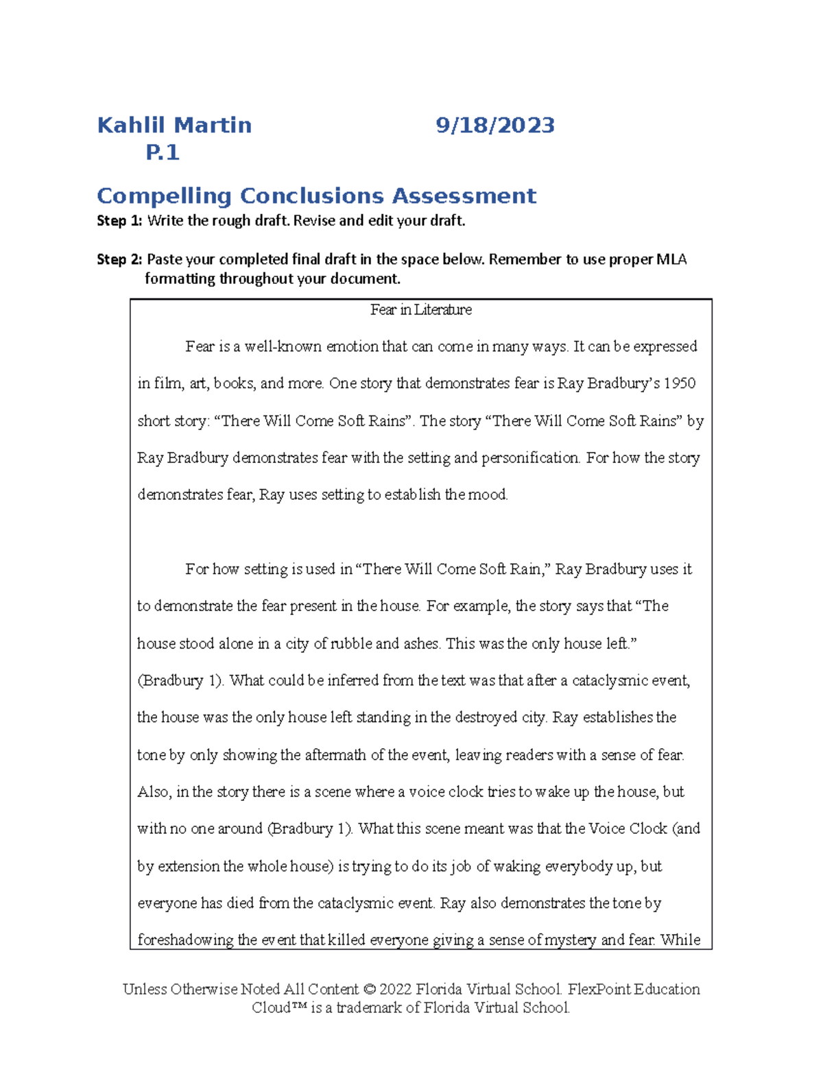 Compelling conclusions assess rubric - Kahlil Martin 9/18/ P ...