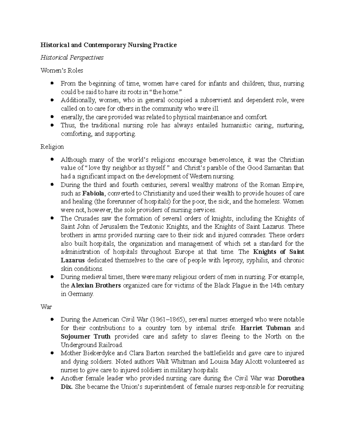 Historical and Contemporary Nursing Practice - Historical and Contemporary Nursing Practice ...