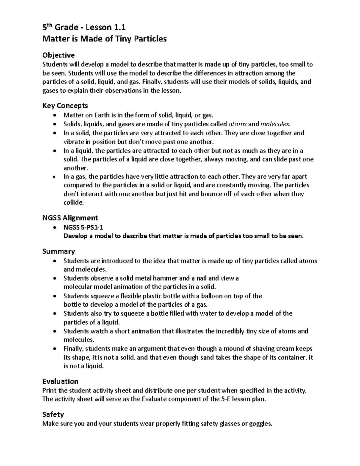 Science lesson plan 5th grade for NGSS 5-PS1-1. Very helpful and has ...